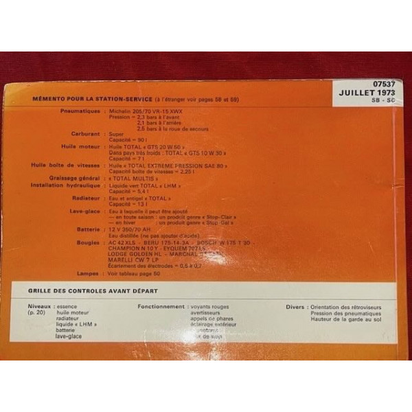 Notice origine Citroën SM Maserati injection électronique